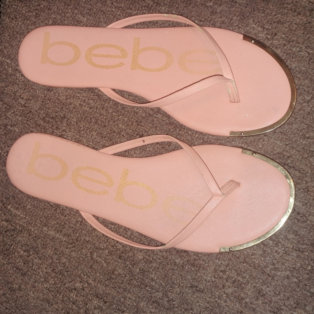 Bebe Blush Pink Gold Thong Flip Flop Sandals 9 - Gem